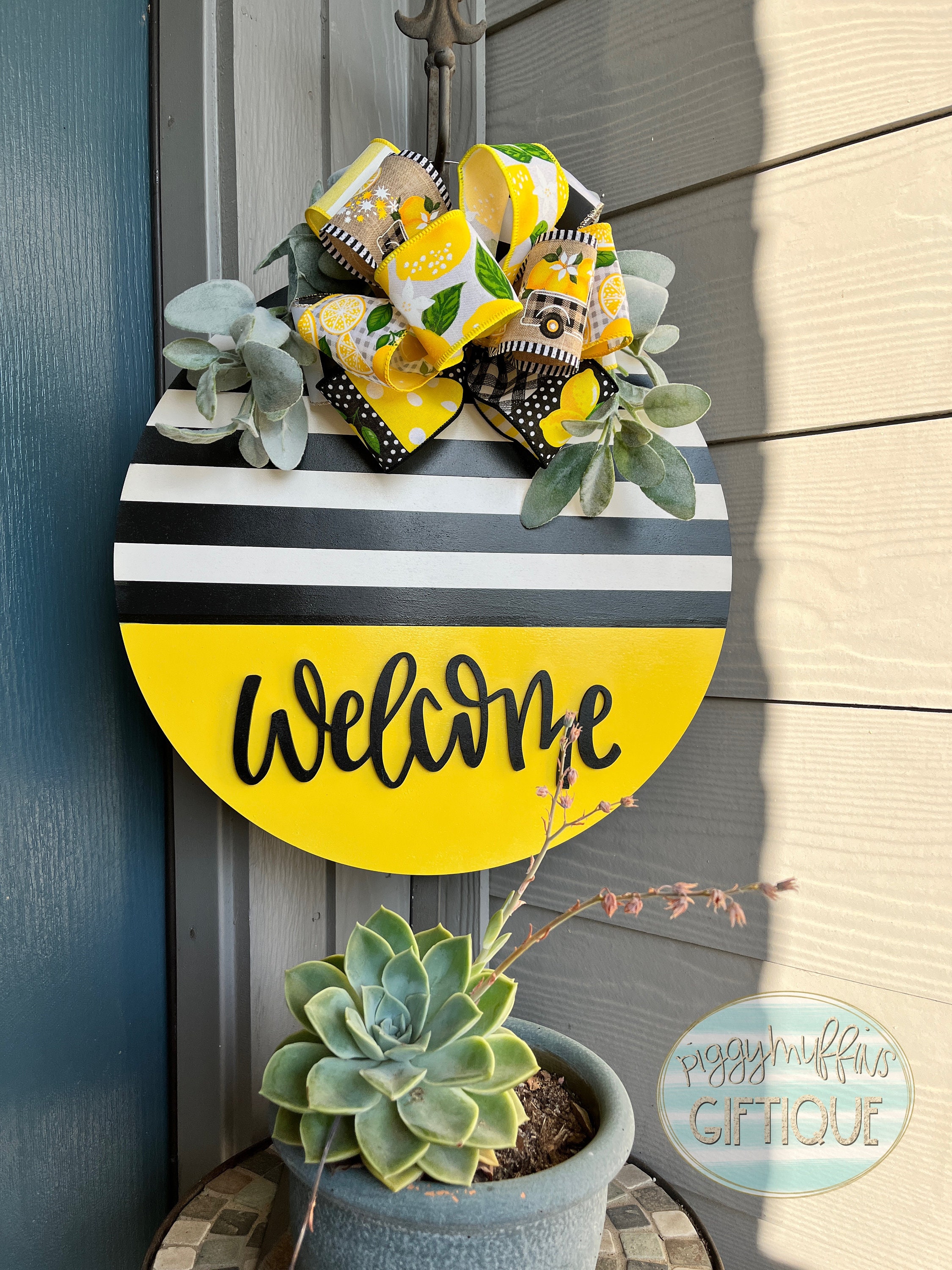 Welcome Door Hanger Yellow Door Hanger Striped Door Hanger - Etsy