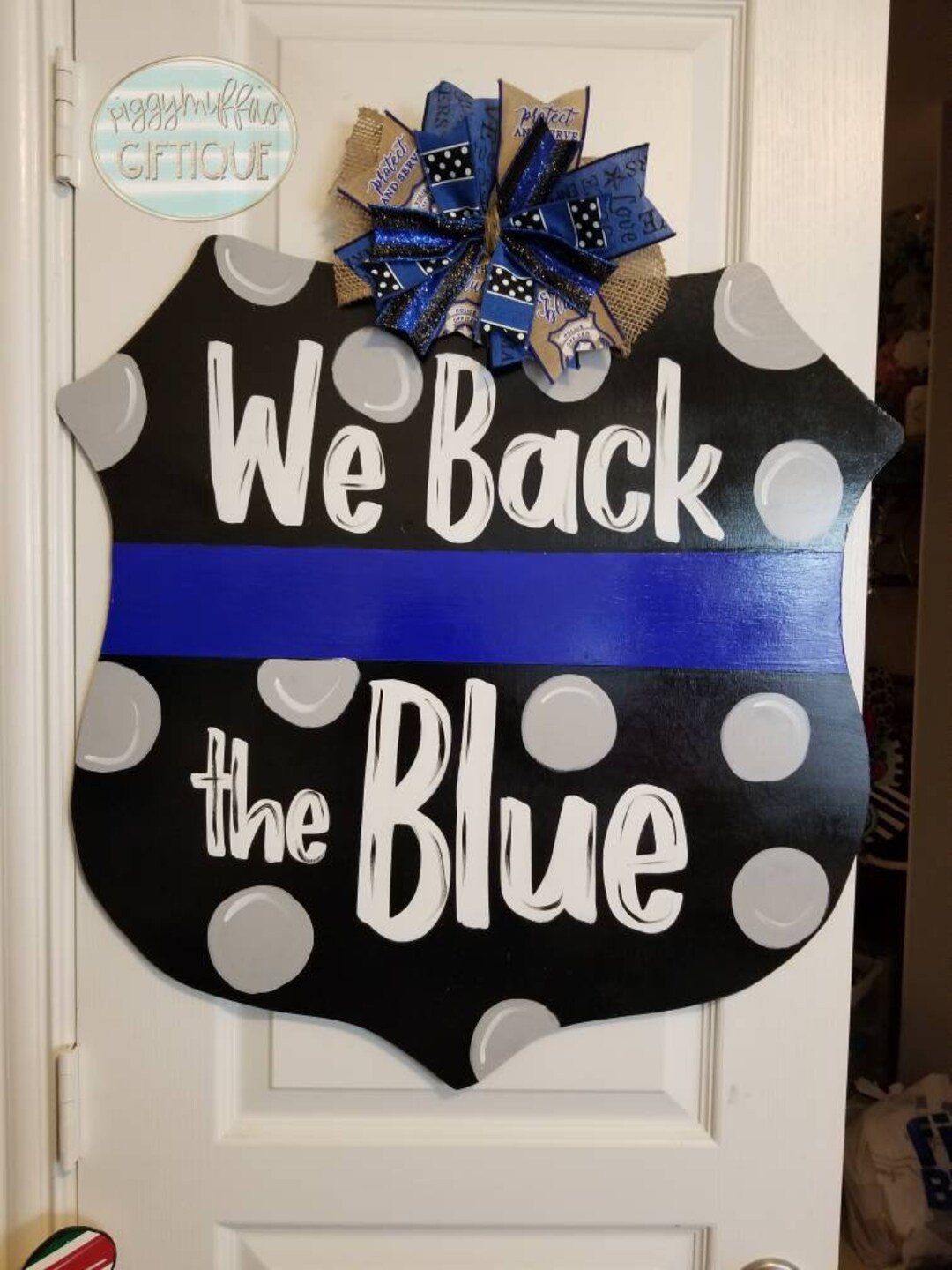 Back the Blue Door Hanger | Thin Blue Line Door Hanger | Police Door ...