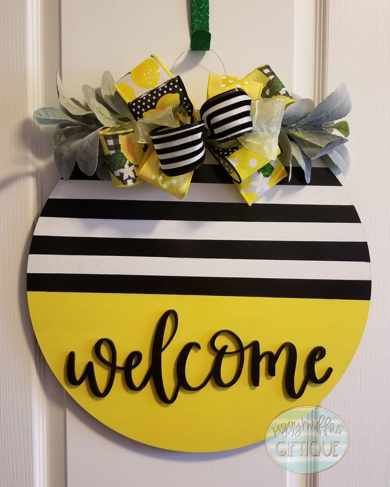 Welcome Door Hanger Yellow Door Hanger Striped Door Hanger - Etsy