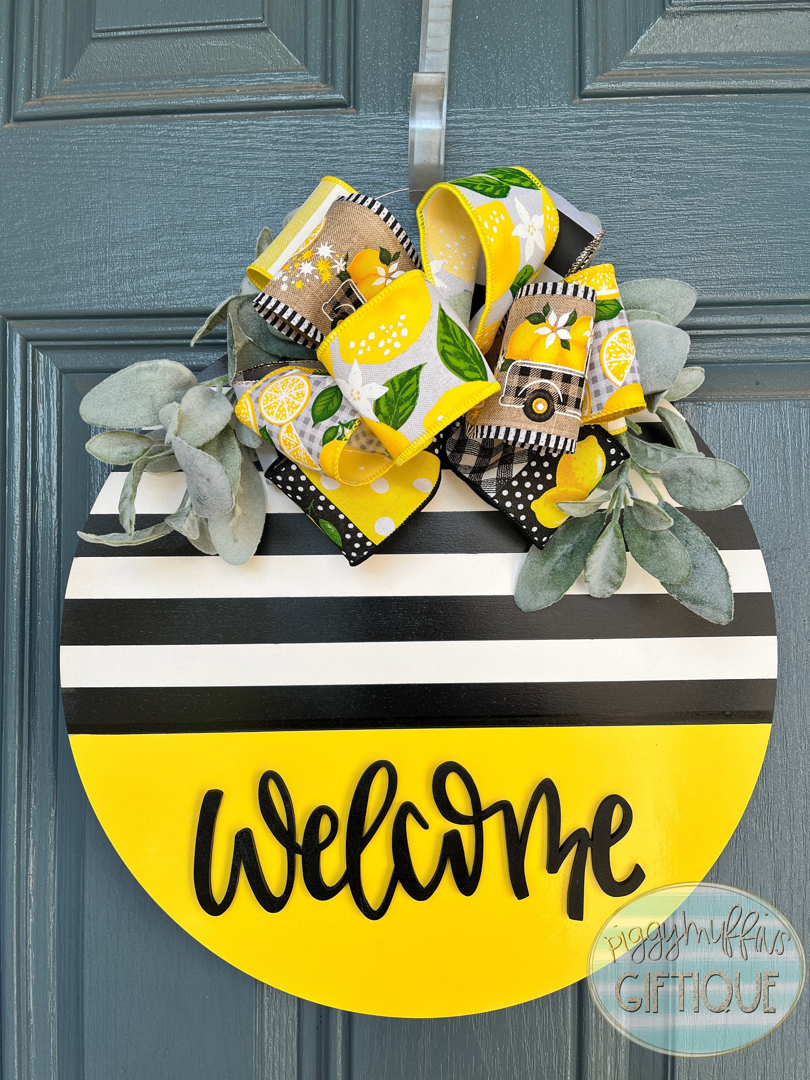 Welcome Door Hanger Yellow Door Hanger Striped Door Hanger - Etsy