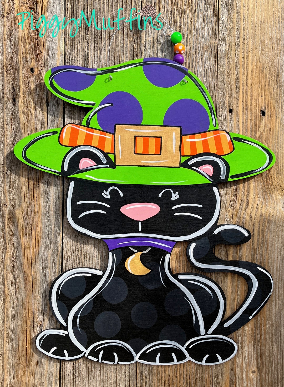 SHIPS TODAY Halloween Door Hanger | Cute Whimsical Halloween Black Cat ...