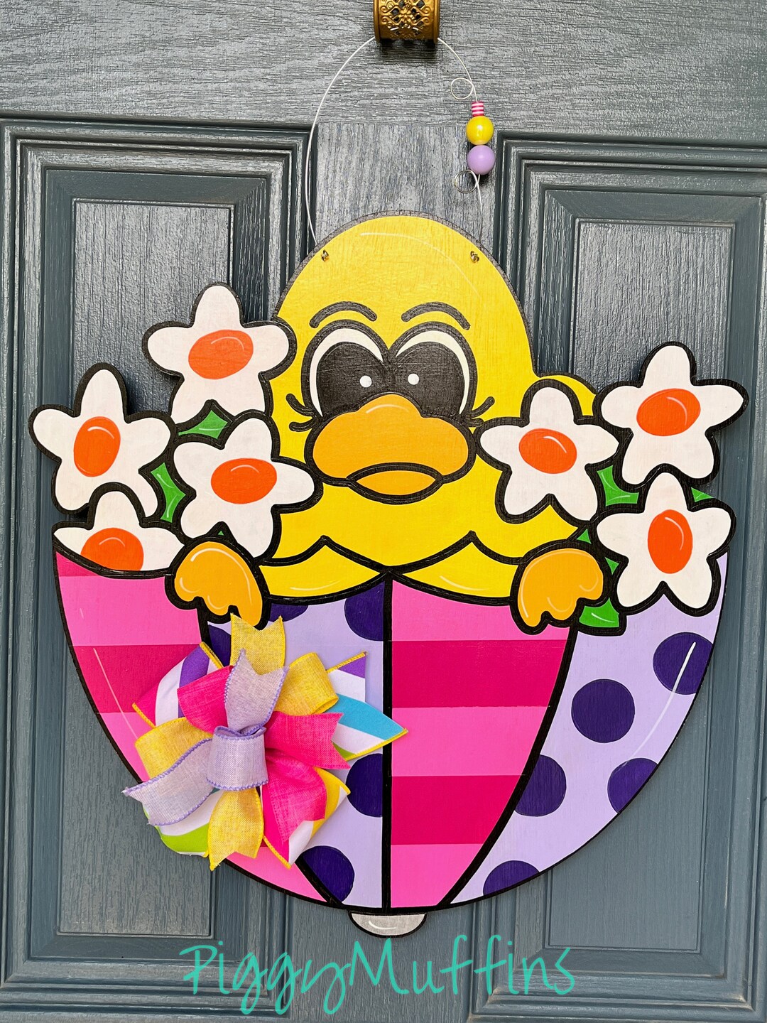 Spring Door Hanger Duck Door Hanger Spring Flowers Door Hanger Easter ...