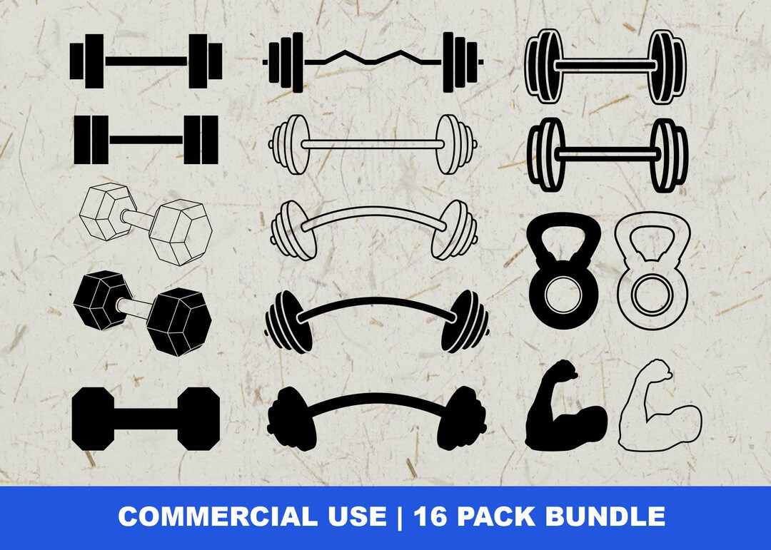 Dumbbell SVG Bundle, Weight Svg, Barbell Svg, Kettlebell Svg, Muscle ...
