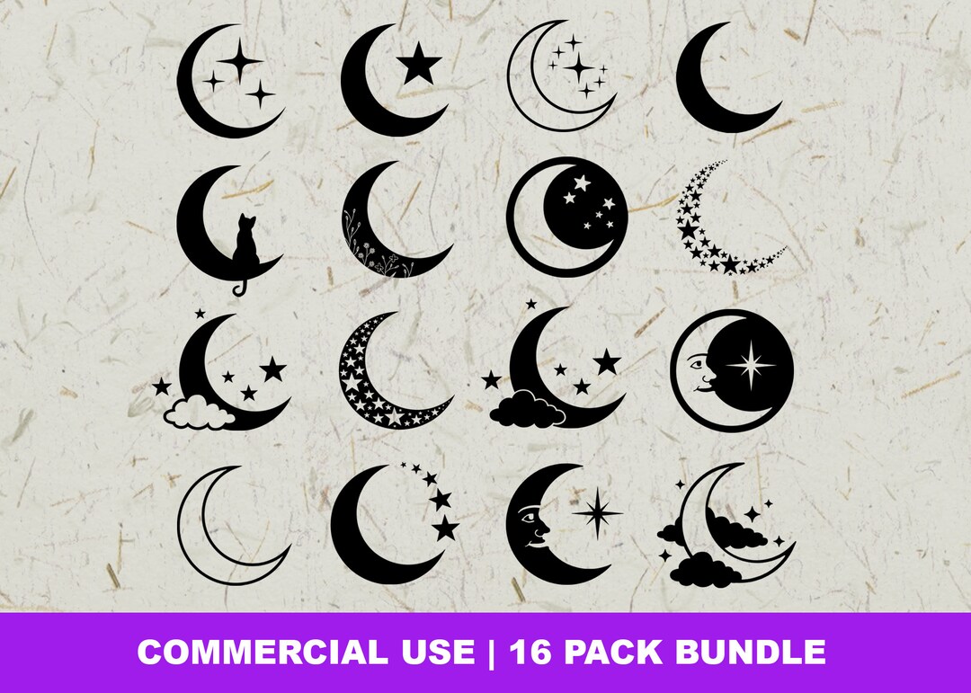 Moon and Stars SVG Bundle, Boho Moon Svg, Cloudy Moon Svg, Moon Clip ...