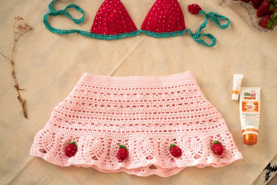 Strawberry Crochet Skirt, Summer Pareo Dress Handmade Unique Crochet ...