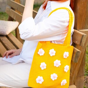 Daisy Crochet Tote Bag: Handmade Yellow Cotton Floral Purse - Etsy