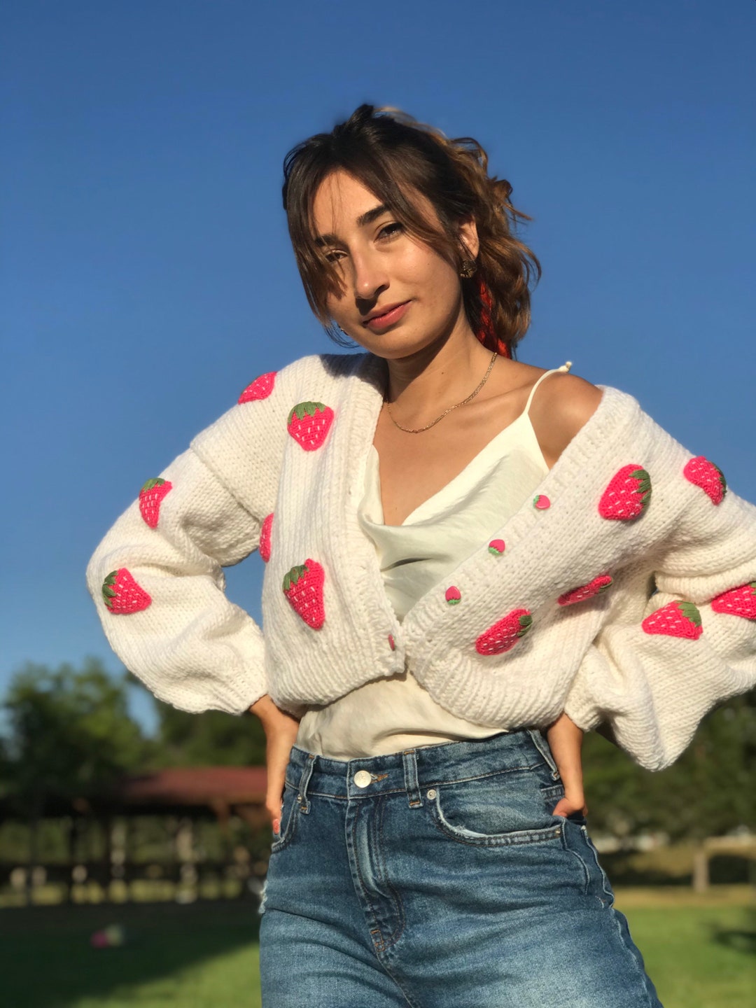 Handmade Strawberry Cardigan: Chunky Knit Wool Blend Sweater - Etsy