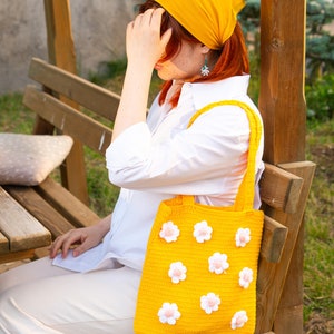 Daisy Crochet Tote Bag: Handmade Yellow Cotton Floral Purse - Etsy