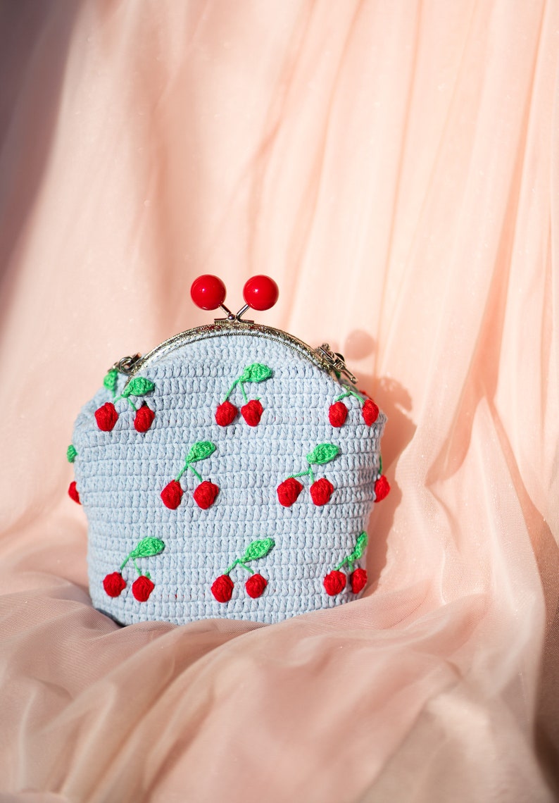 Crochet Cherry Handbag: Handmade Cotton Shoulder Clutch - Etsy