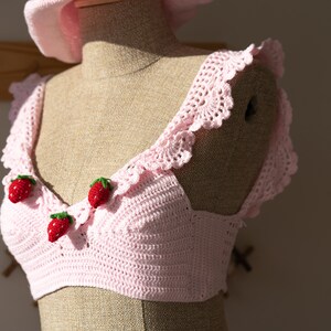 Strawberry Crochet Top Crop Pink Summer Blouse Handmade | Etsy