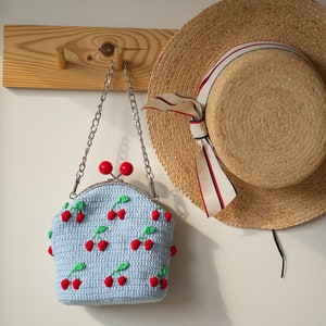 Crochet Cherry Handbag: Handmade Cotton Shoulder Clutch - Etsy