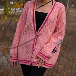 Star Cardigan Sweater | Pink Lover Folklore Handmade Knit Jacket ...