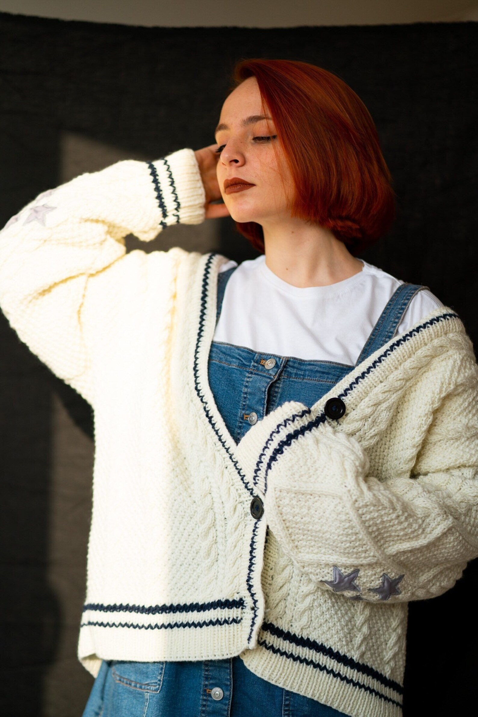 Star Cardigan Sweater Pink Lover Folklore Handmade Knit - Etsy