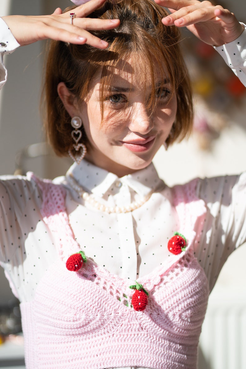Strawberry Crochet Top Crop Pink Summer Blouse Handmade - Etsy