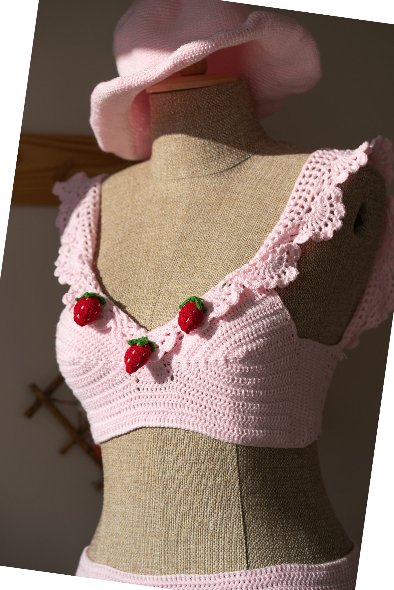 Strawberry Crochet Top Crop Pink Summer Blouse Handmade | Etsy