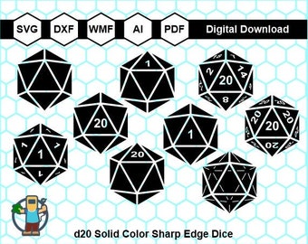 All D20 Faces Vector Bundle, D20 SVG, Polyhedral Sharp Edge Dice SVG ...