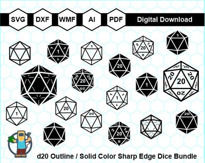 All D20 Faces Vector Bundle, D20 SVG, Polyhedral Sharp Edge Dice SVG ...