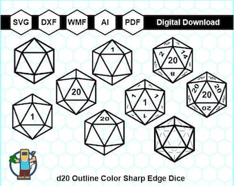 All D20 Faces Vector Bundle, D20 SVG, Polyhedral Sharp Edge Dice SVG ...