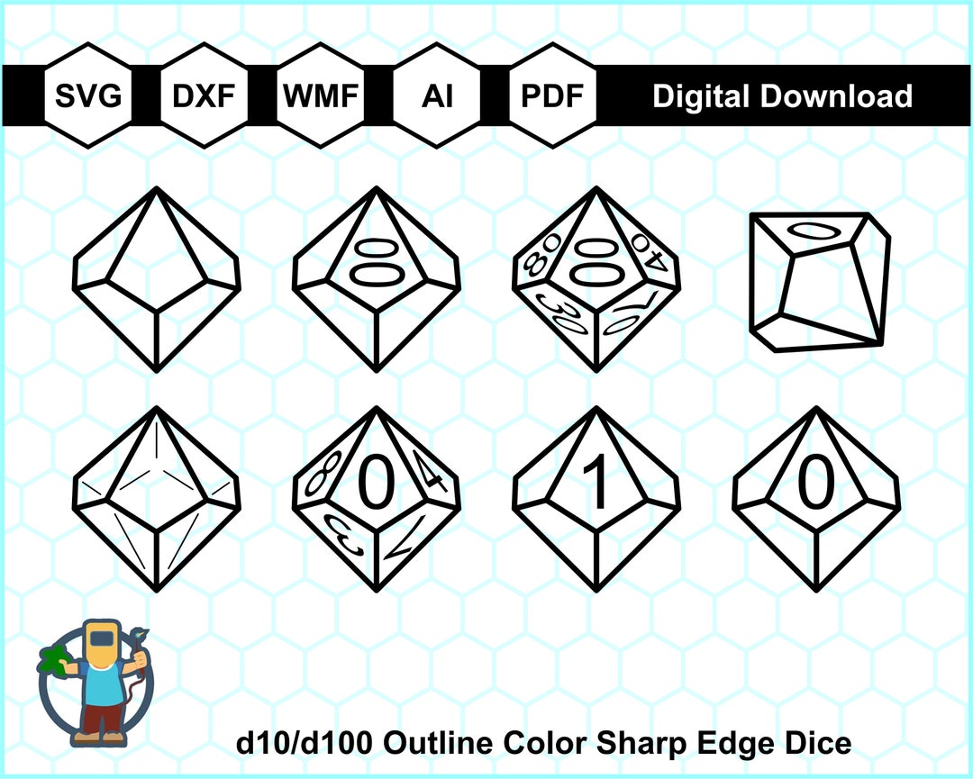 D10 and D100 Vector Dice SVG, Polyhedral Dice SVG, Cricut Cut Files ...