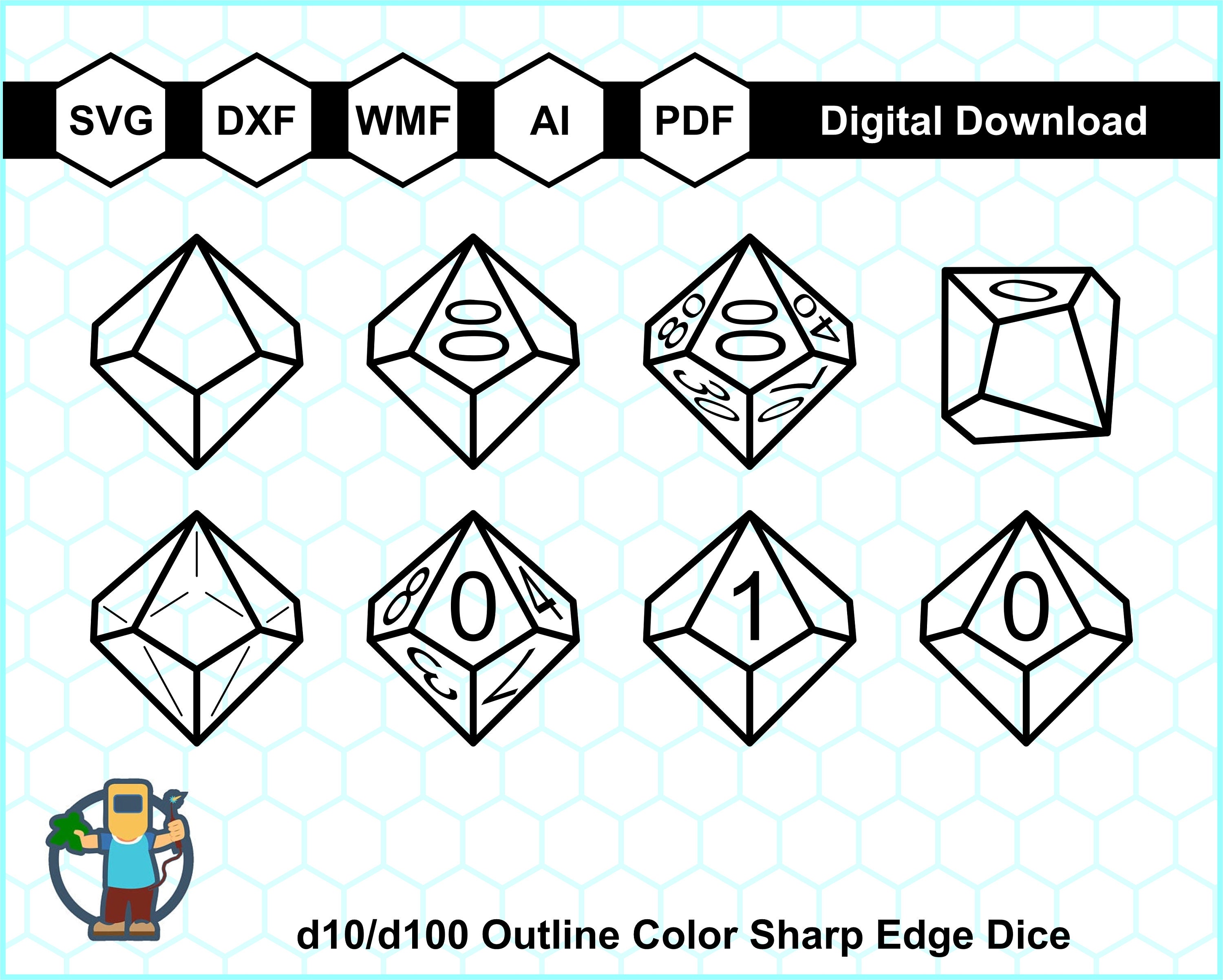 D10 and D100 Vector Dice SVG, Polyhedral Dice SVG, Cricut Cut Files, RPG D&D D10 and D100 ...