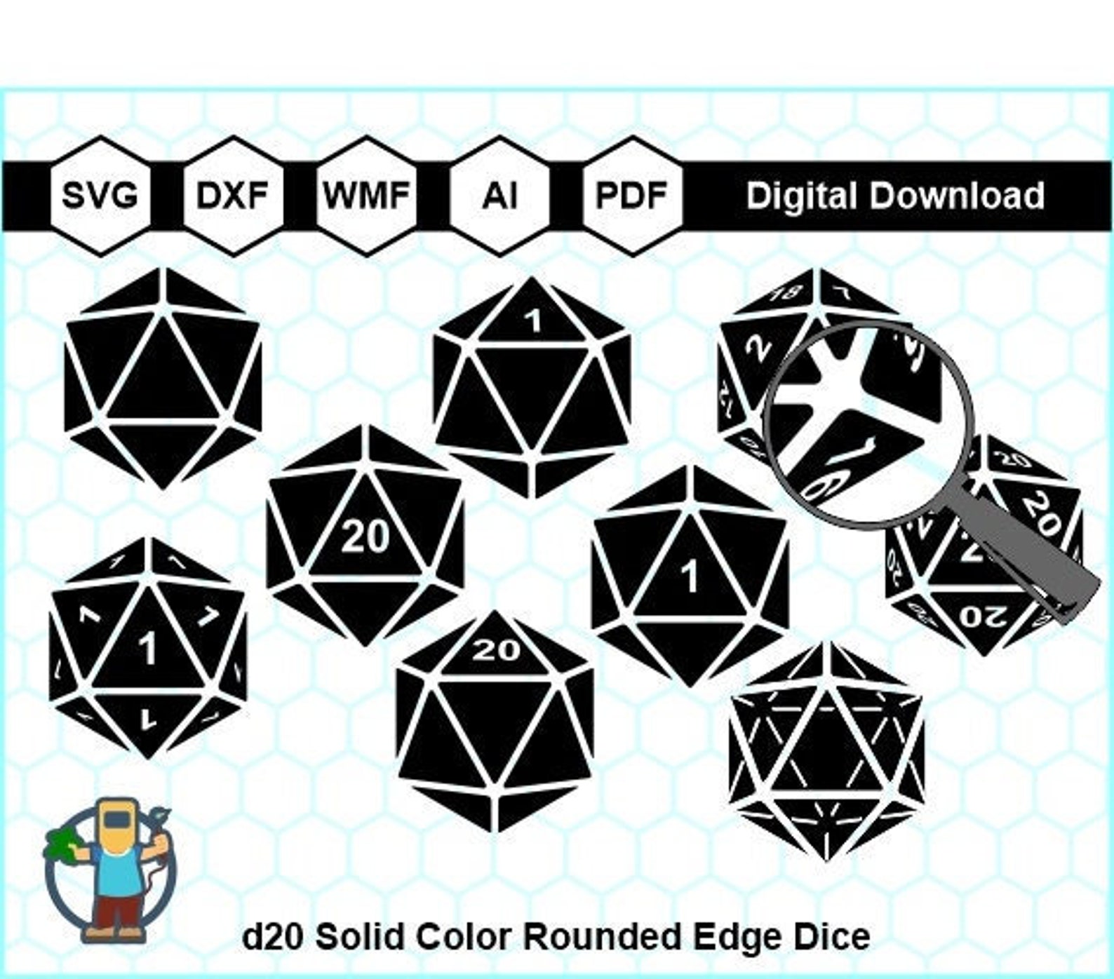 D20 Vector, D20 Svg, Polyhedral Dice Svg, Cricut Cut Files, RPG D&D D20 ...
