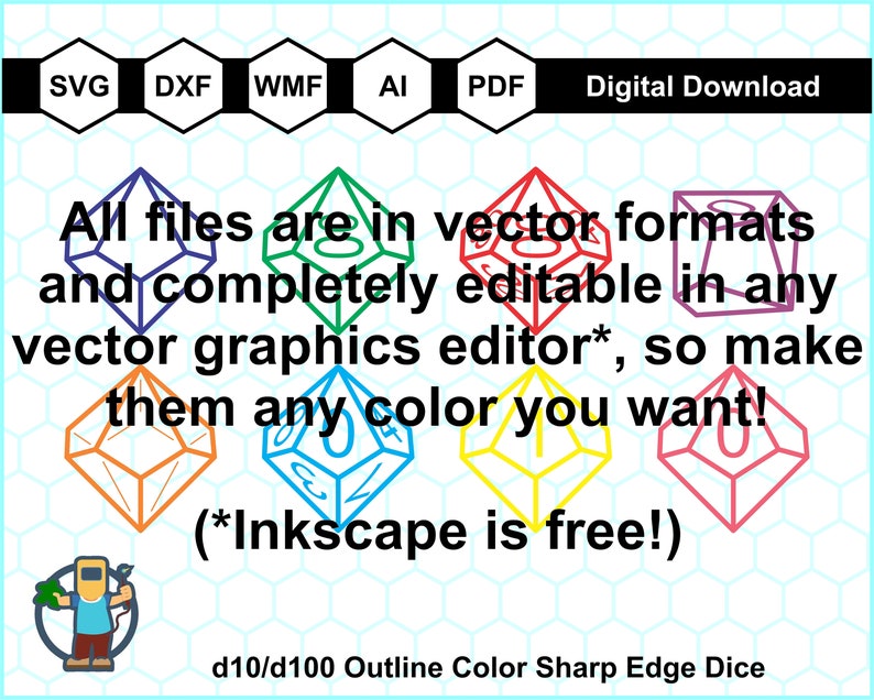 D10 and D100 Vector Dice SVG, Polyhedral Dice SVG, Cricut Cut Files ...