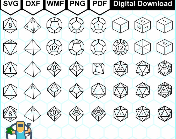 Sharp Polyhedral Dice SVG D4, D6, D8, D10, D12, D20 D&D and Pathfinder ...
