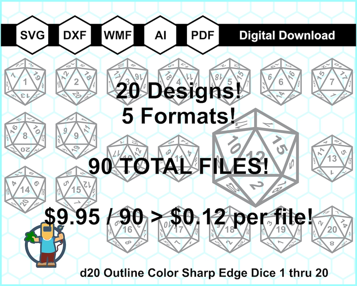 All D20 Faces Vector Bundle, D20 SVG, Polyhedral Sharp Edge Dice SVG ...