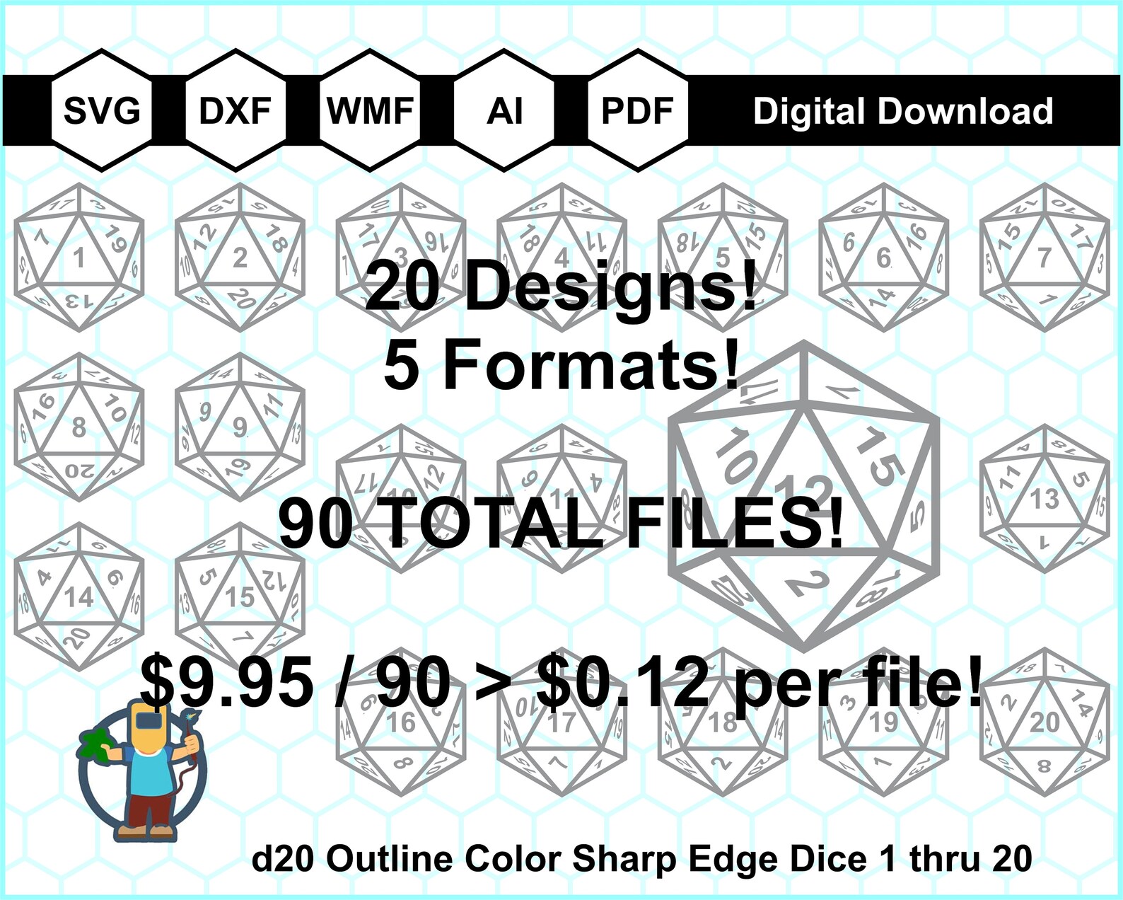 All D20 Faces Vector Bundle, D20 SVG, Polyhedral Sharp Edge Dice SVG ...