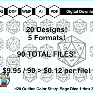 All D20 Faces Vector Bundle, D20 SVG, Polyhedral Sharp Edge Dice SVG ...