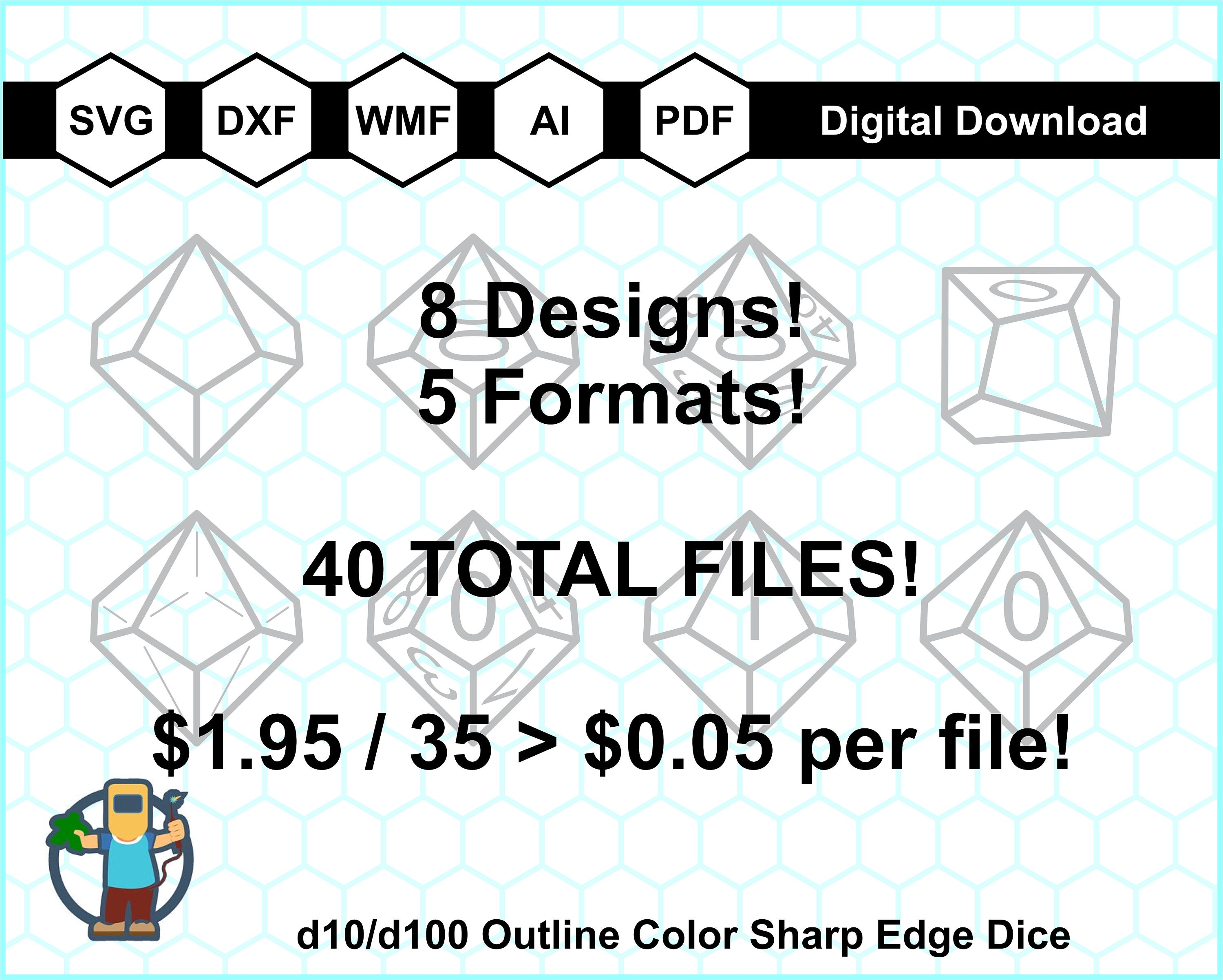 D10 and D100 Vector Dice SVG, Polyhedral Dice SVG, Cricut Cut Files ...