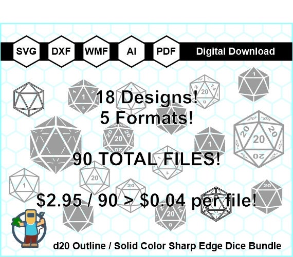 D20 Vector Bundle, D20 Svg, Polyhedral Dice Svg, Cricut Cut Files, RPG ...