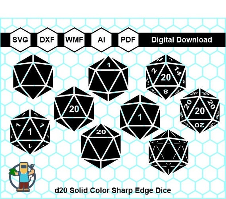 D20 Vector, D20 Svg, Polyhedral Dice Svg, Cricut Cut Files, RPG D&D D20 ...