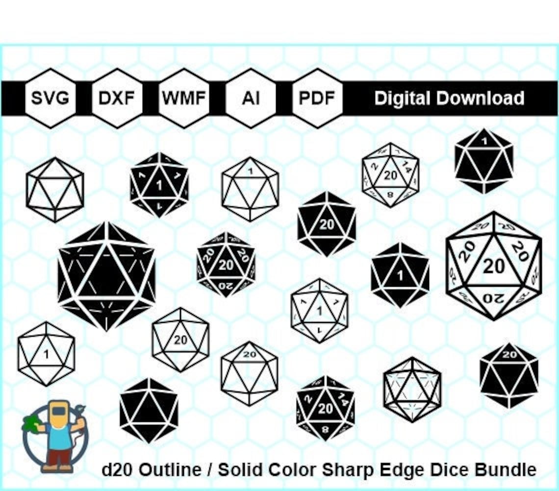 D20 Vector Bundle, D20 Svg, Polyhedral Dice Svg, Cricut Cut Files, RPG ...