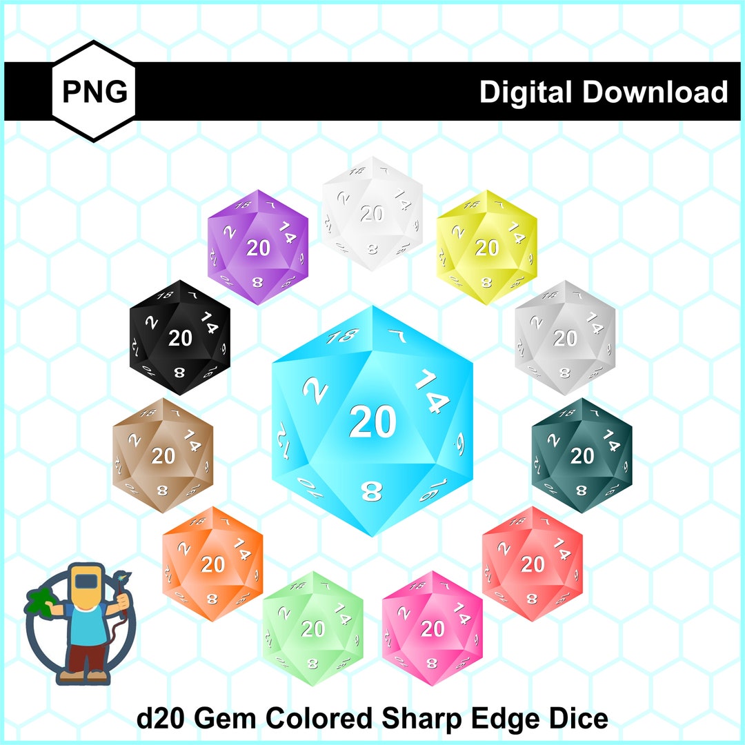3D Gem Colored Sharp Edged D20 Dice Digital Clip Art Set of 12 ...