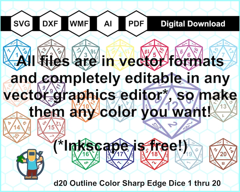All D20 Faces Vector Bundle, D20 SVG, Polyhedral Sharp Edge Dice SVG ...