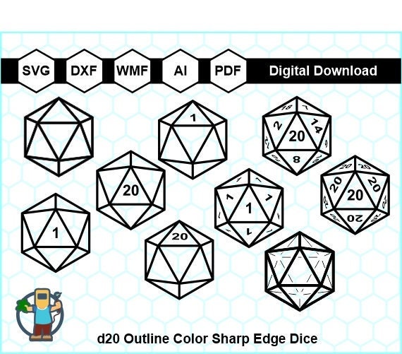 D20 Vector, D20 Svg, Polyhedral Dice Svg, Cricut Cut Files, RPG D&D D20 ...