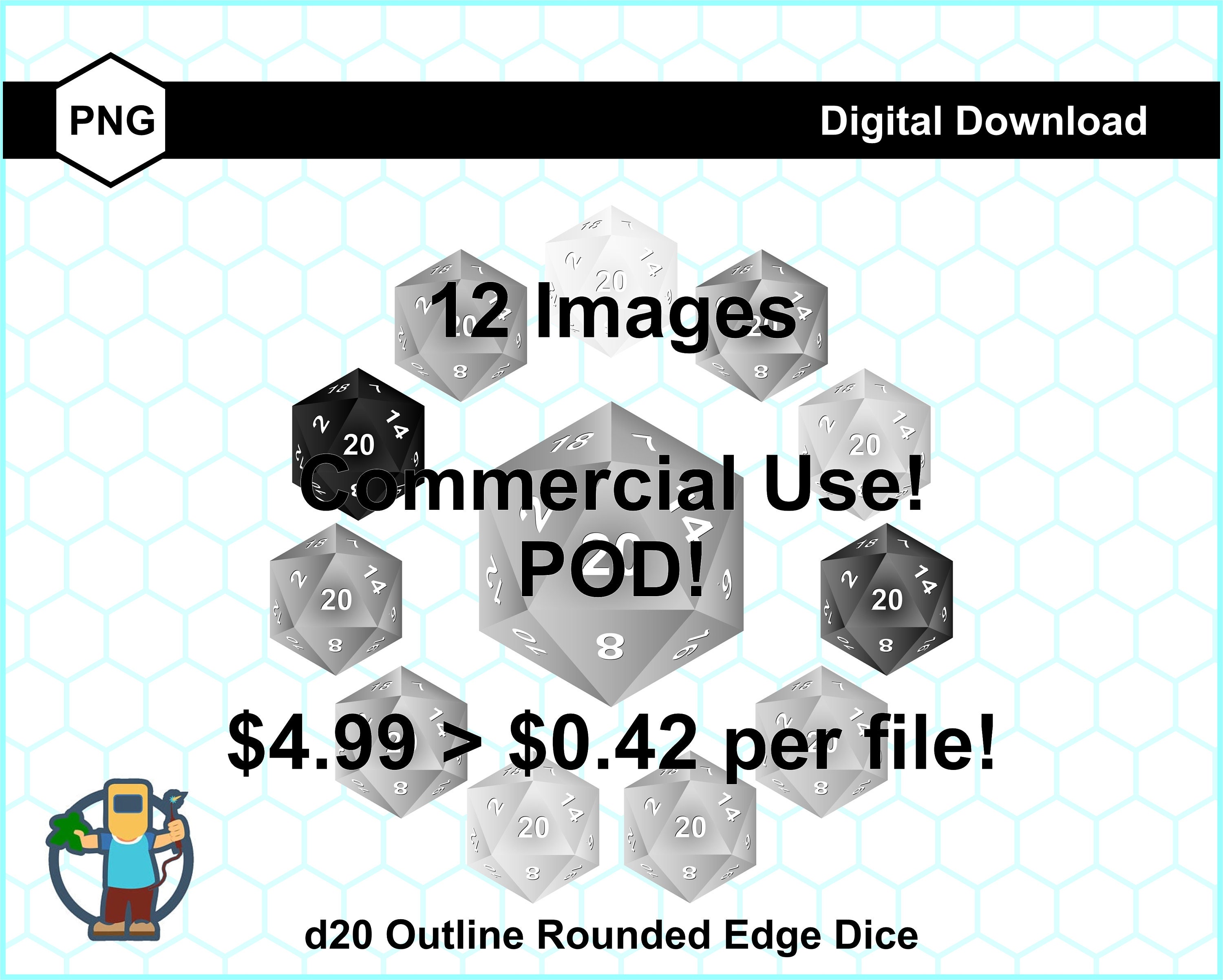 3D Gem Colored Sharp Edged D20 Dice Digital Clip Art Set of 12 ...