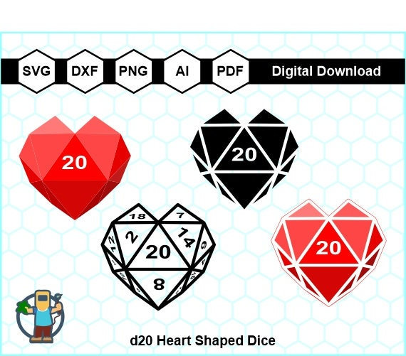 D20 Heart Vector, D20 Svg, Polyhedral Dice Svg, Cricut Cut Files, RPG D ...