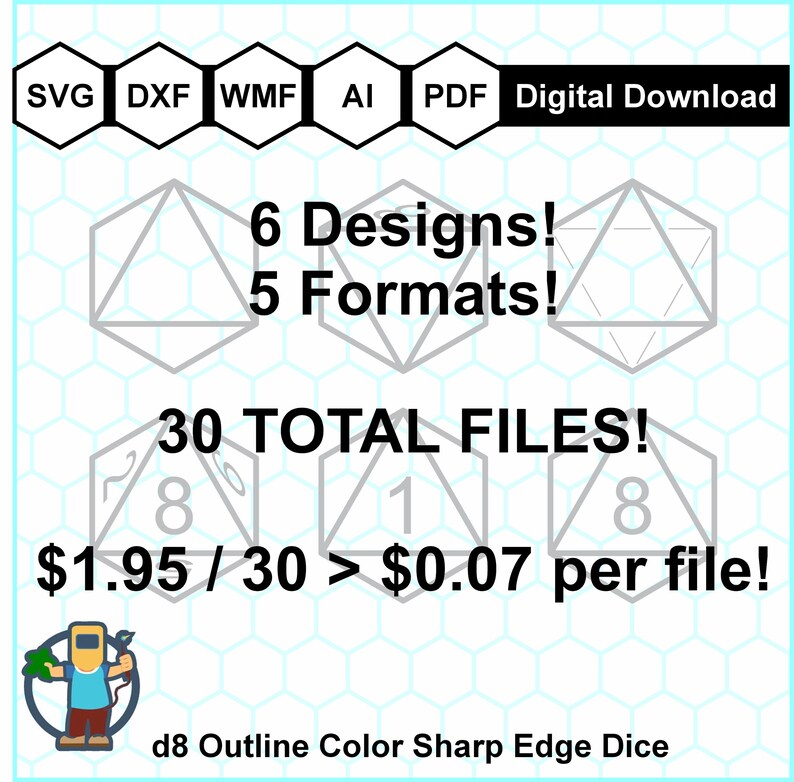 D8 Vector Dice SVG, Polyhedral Dice SVG, Cricut Cut Files, RPG D&D D8 ...