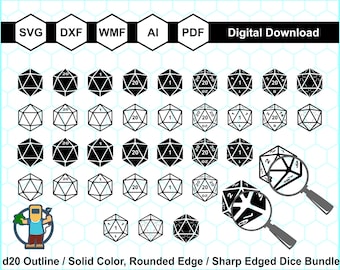 All D20 Faces Vector Bundle, D20 SVG, Polyhedral Sharp Edge Dice SVG ...