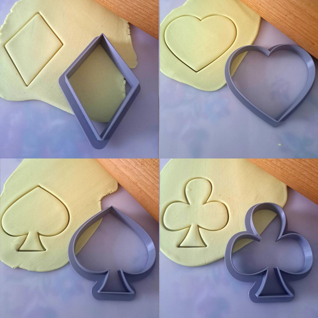 Set of Four 4" Playing Card Suits Cookie Cutters 3D Printed PLA Dough ...