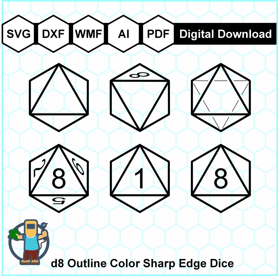 D8 Vector Dice SVG, Polyhedral Dice SVG, Cricut Cut Files, RPG D&D D8 ...