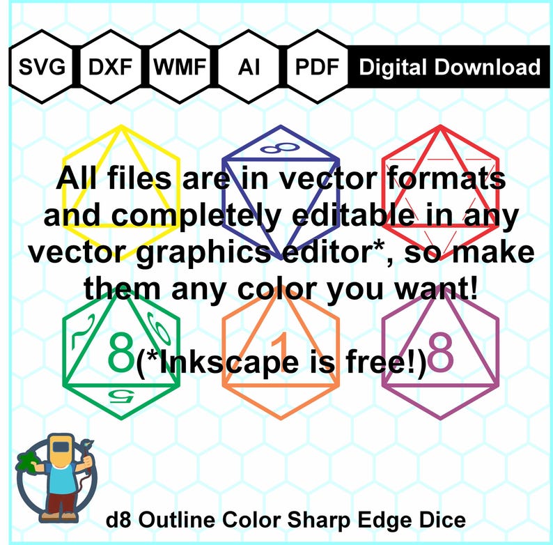 D8 Vector Dice SVG, Polyhedral Dice SVG, Cricut Cut Files, RPG D&D D8 ...