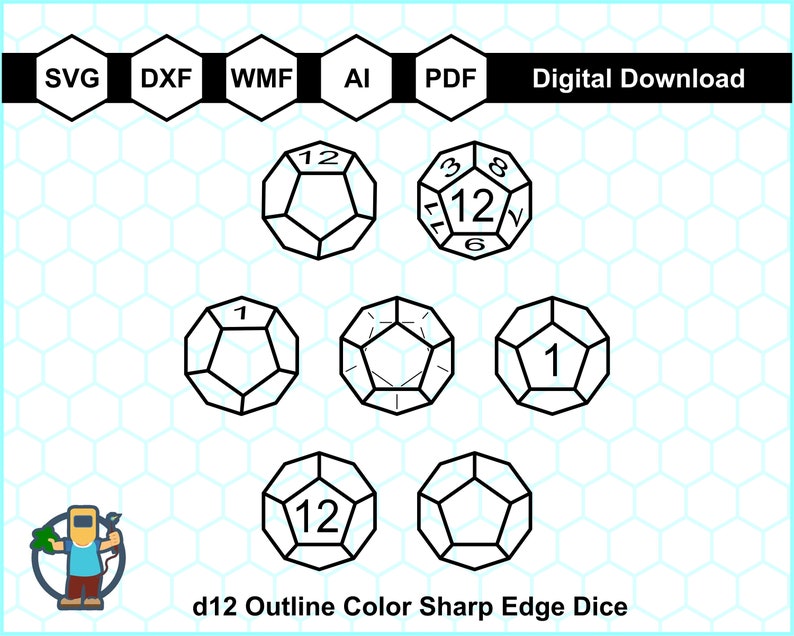 D12 Vector, D12 Svg, Polyhedral Dice Svg, Cricut Cut Files, RPG D&D D12 ...