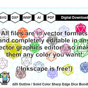 D20 Vector Bundle, D20 Svg, Polyhedral Dice Svg, Cricut Cut Files, RPG ...