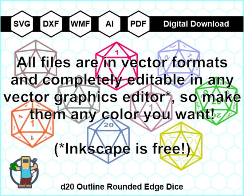 D20 Vector, D20 Svg, Polyhedral Dice Svg, Cricut Cut Files, RPG D&D D20 ...