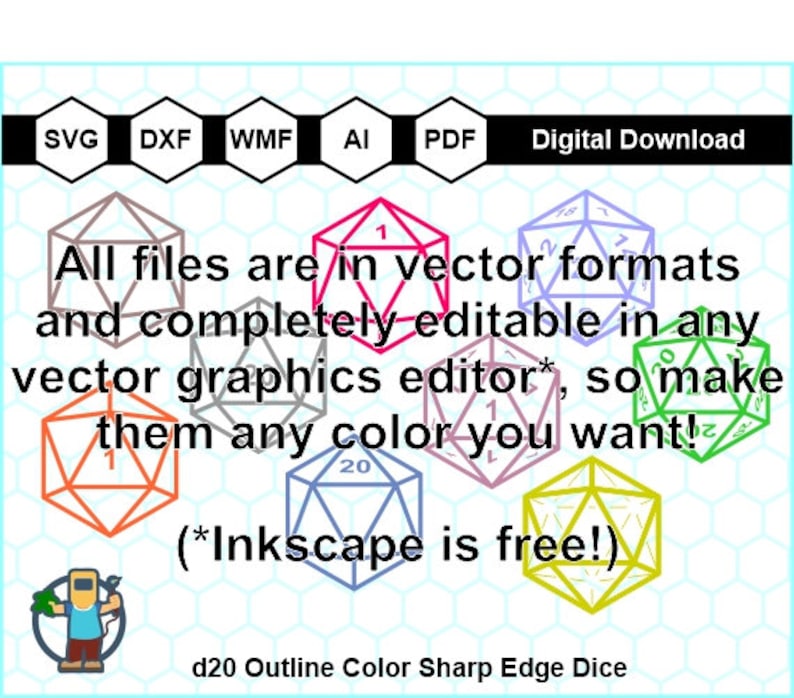 D20 Vector, D20 Svg, Polyhedral Dice Svg, Cricut Cut Files, RPG D&D D20 ...