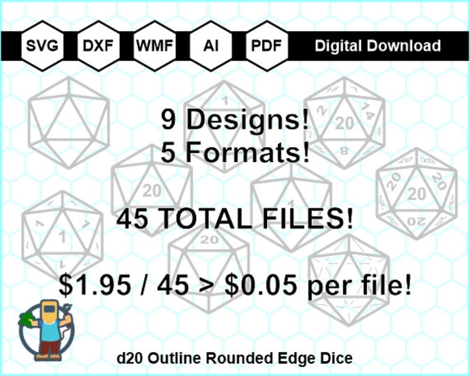D20 Vector, D20 Svg, Polyhedral Dice Svg, Cricut Cut Files, RPG D&D D20 ...