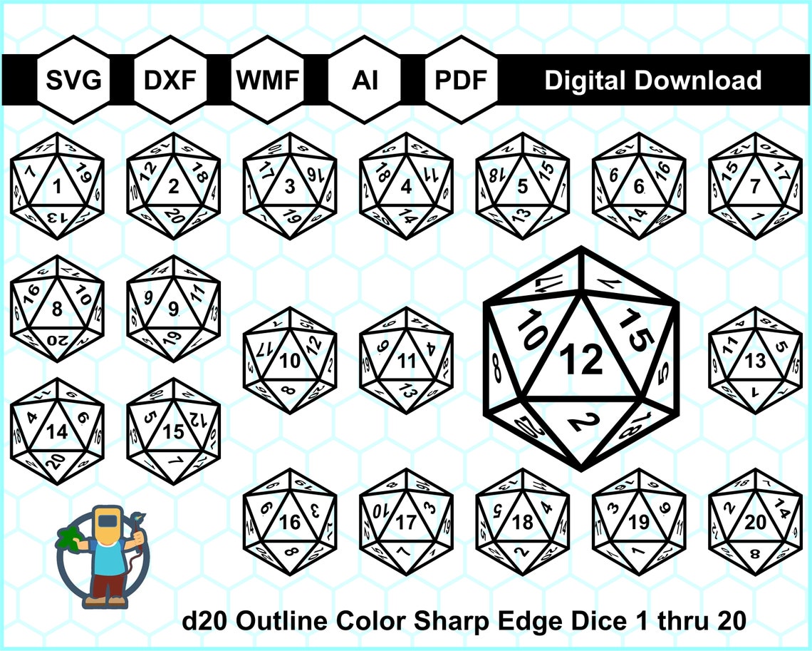 All D20 Faces Vector Bundle, D20 SVG, Polyhedral Sharp Edge Dice SVG ...